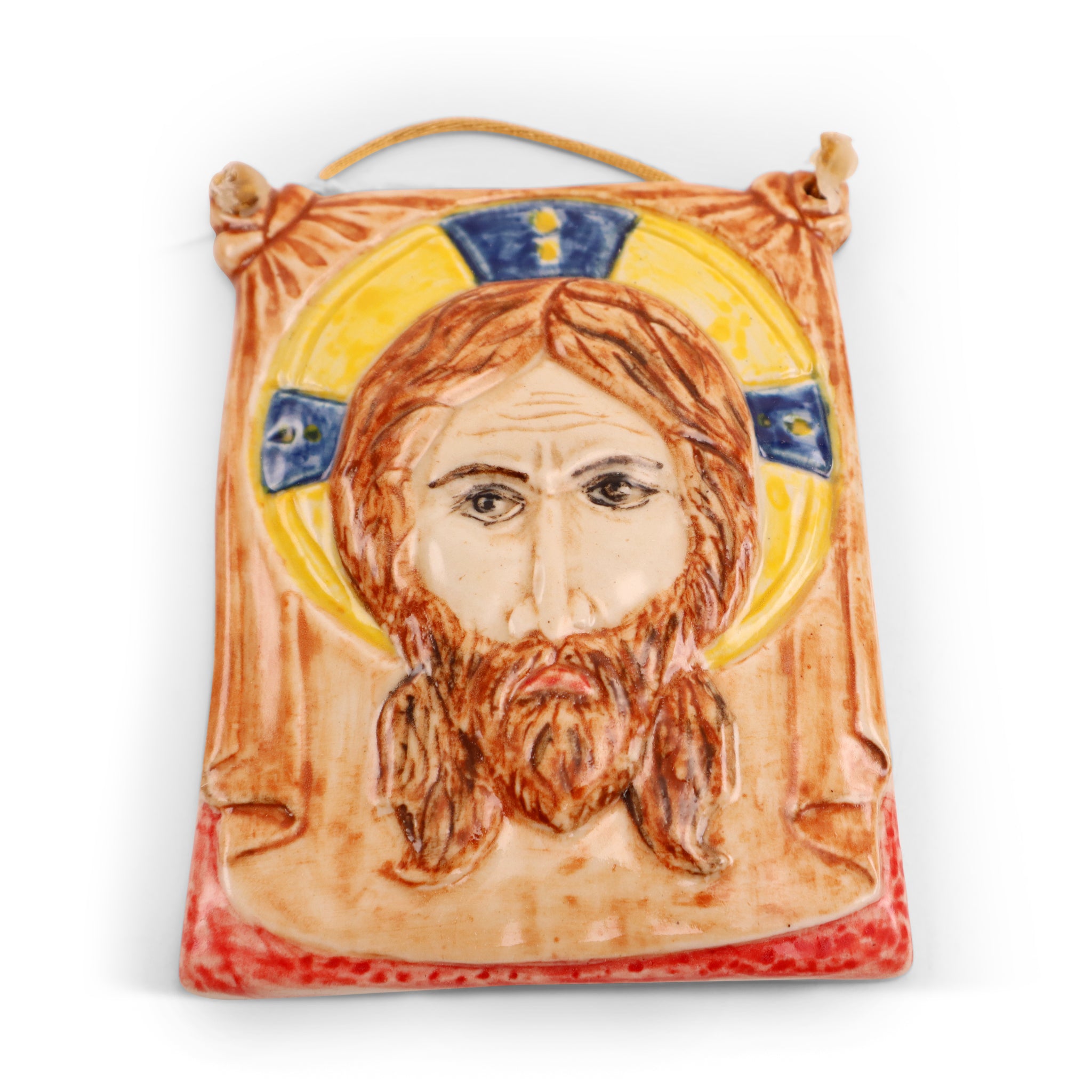 4.5"x5" Jesus Tile. Pattern: A – Surroundings Polish Pottery LLC